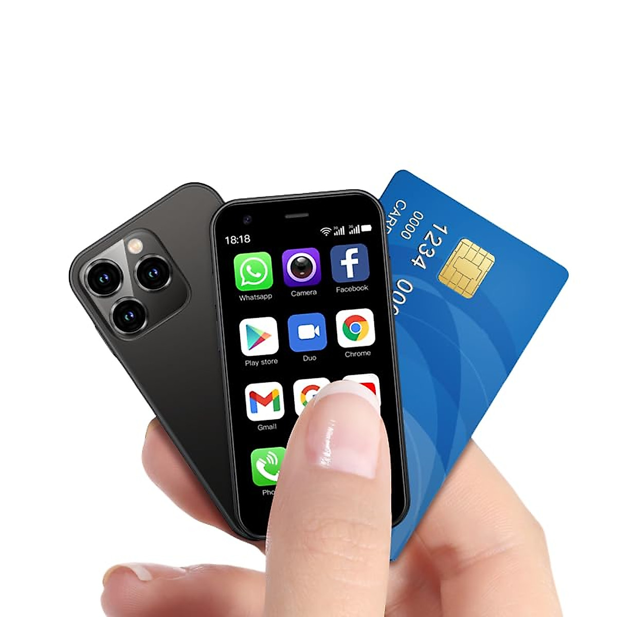 XS15 Mini Smartphone for Kid Unlocked 3G Tiny Smartphone Android 8.1 3inches Display 2GB RAM 16GB ROM WiFi Bluetooth Backup Small Cellphone Gift for Student (Black)