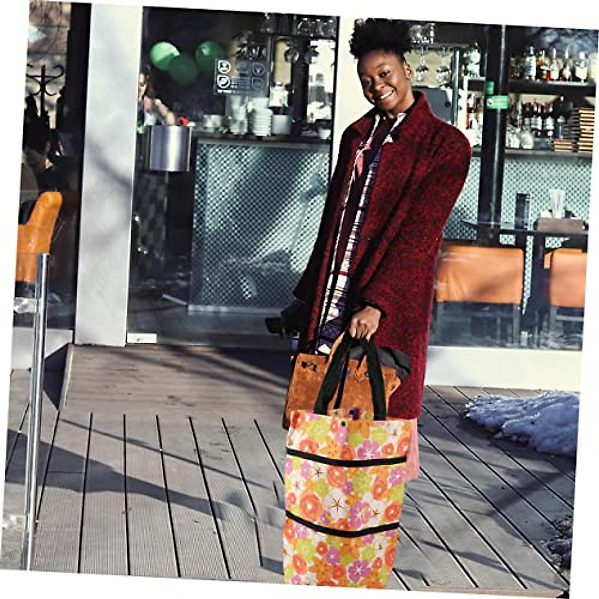 Ciieeo Shopping Bag Foldable Tote Bag Trolly Cart with Wheels Foldable Cart Folding Trolley Cart Shopping Bag with Wheels Trolley Shopping Bags Grocery Tote Folding Shopping Cart Bag Tram