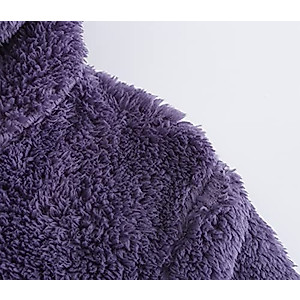 Girl's Jacket Kids Full Zip Ultra Soft Sherpa Fleece Hoodie Sweatshirt Dark Purple 16-18Years