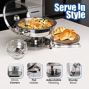 EHOMEA2Z Round Chafing Dish 5 QT Buffet Servers and Warmers, Chaffing Servers with Covers, Catering, Chafer, Folding Stand, Food Warmer for Parties Buffets (1,5 Quart)