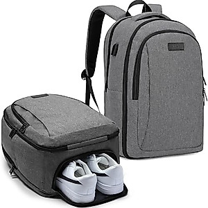 Lekakii Large Travel Backpack with Shoe Pouch, Waterproof Backpack for Traveling On Airplane, 40L Personal Item Travel Bag for Men Women Grey