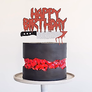 Halloween Horror Birthday Cake Topper Red Glitter Horror Killer Vampire Zombie Cake Topper Have A Killer Birthday Cake Topper for Halloween Zombie Vampire Bloody Birthday Party Cake Supplies
