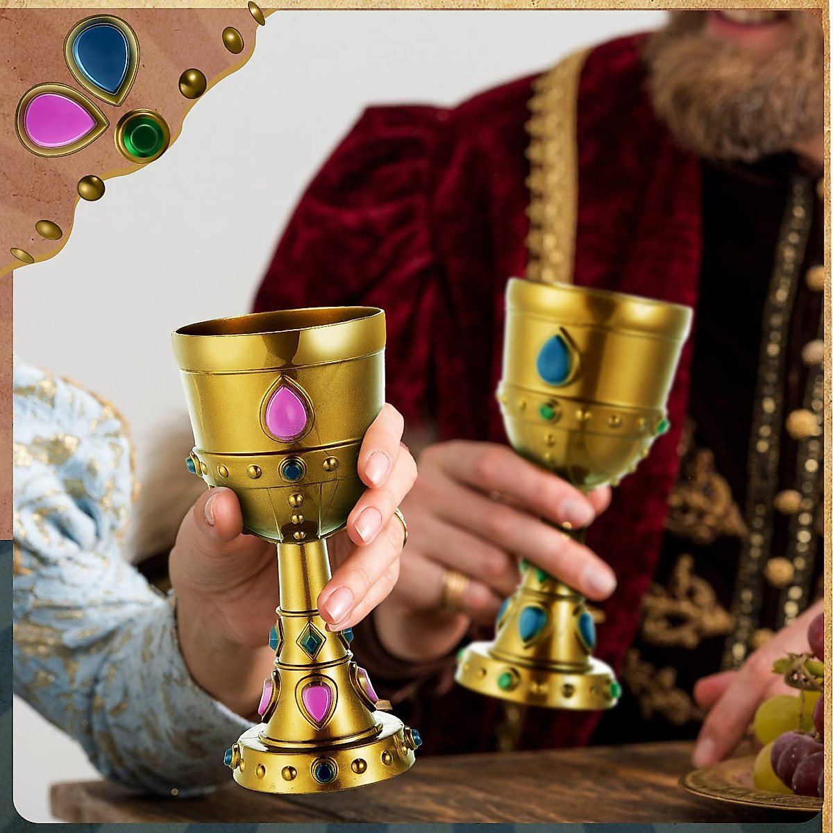 Gold Medieval Goblets – 6 Pack Vintage Jeweled Party Cups