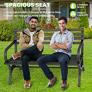 Magshion Metal Garden Bench for Outdoors, 2-Person Slatted Garden Bench with Armrest and Backrest, 485 lbs Capacity, Black