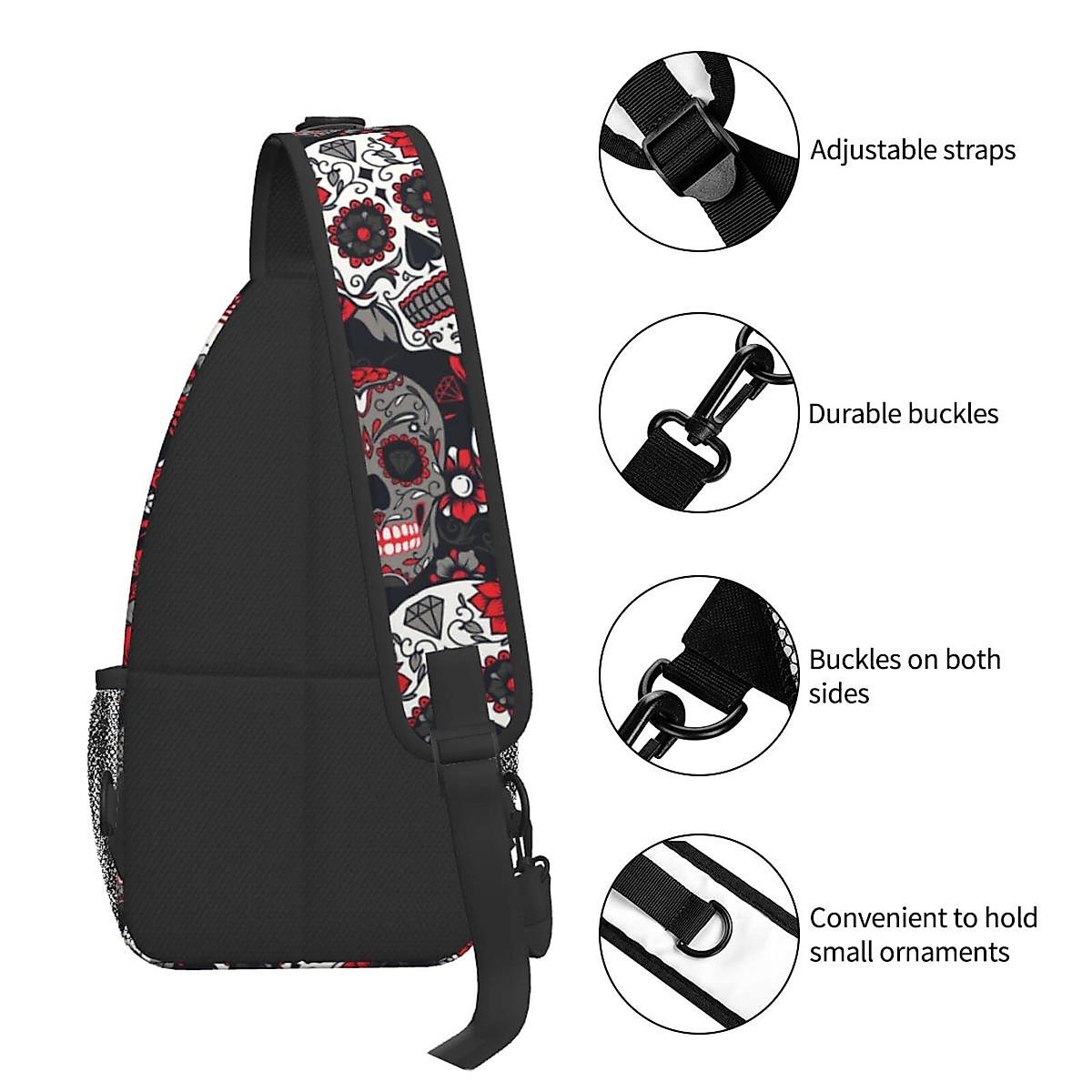 Sling Crossbody Backpack Bag Chest Bag For Men Women Travel Hiking Daypack Day Of The Dead Colorful Sugar Skull