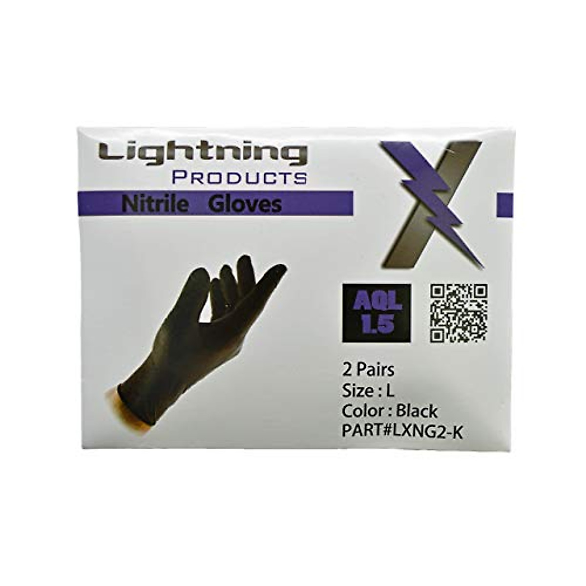 Lightning X Black Nitrile Glove Pairs, Individually Packed, 100 Gloves, 50 Pairs, 25 Carded Packs of 2 Pairs - Large