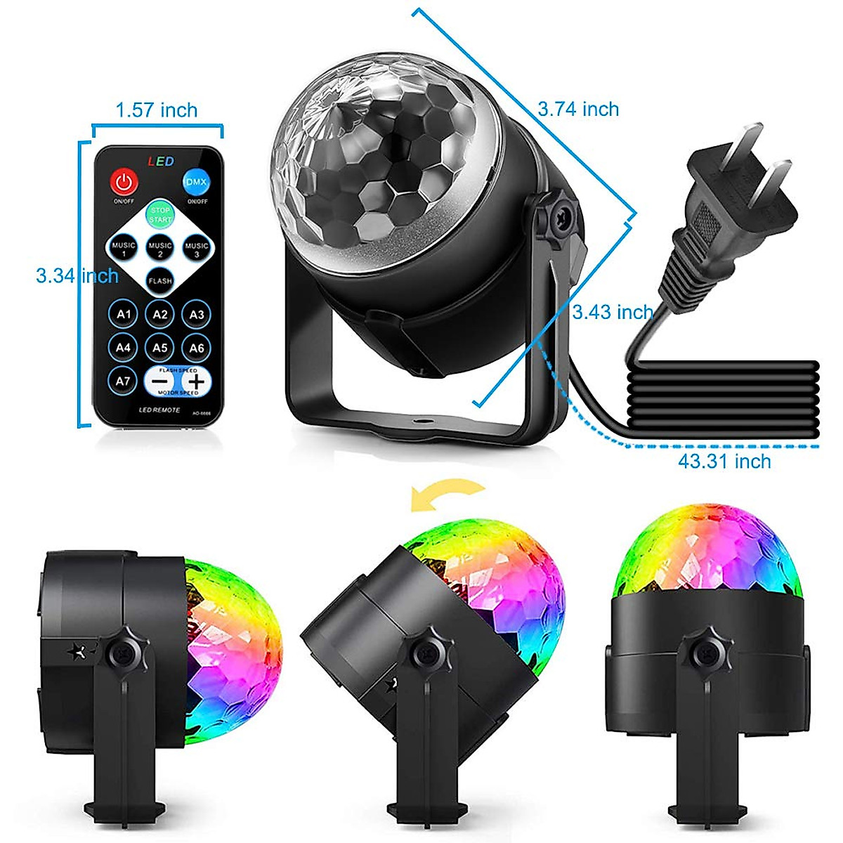 Party Lights, Disco Ball Disco Lights,Dj Rave Lights Led Strobe Lights Sound Activated Stage Lights Projected Effect Dancing Lights Remote Control for Birthday Xmas Wedding Bar KTV Christmas-2 Packs