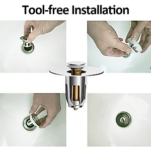 Westablize 2 Pack Universal Silver Bathroom Pop Up Sink Stopper with Basket, Sink Drain Plug for 1.02"-1.96" Drain Holes, Brass and Stainless Steel Sink Drain Stopper