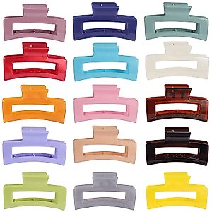 15 Pack Rectangle Hair Claw Clips Solid Color Hair Clips Stylish Elegant Barrettes for All Hair Types for Women Non-Slip Hair Jaw Clips