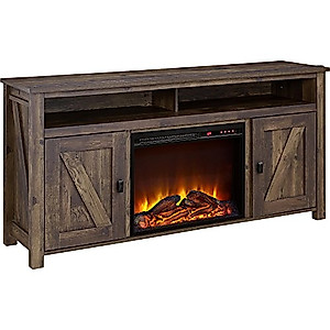 Ameriwood Home Farmington Electric Fireplace TV Console for TVs up to 60", Rustic & Farmington Night Stand, Rustic,Small, Century Barn Pine -