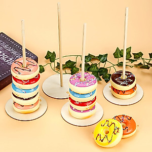 Ponpon 4pcs Wood Donut Stands Bagels Display Holder Reusable Doughnut Dessert Stand for Wedding Birthday Treat Parties