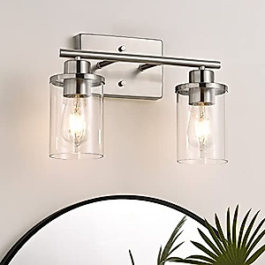 EDISHINE Bathroom Light Fixtures, 2 Light Bathroom Vanity Light Fixtures Brushed Nickel, Modern Wall Sconces for Bathroom, Vanity Table, Powder Room, Bedroom, Kitchen (E26 Base), ETL Listed
