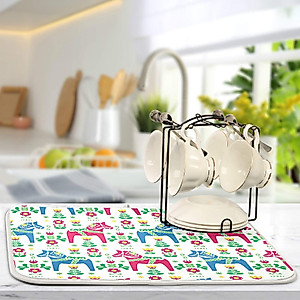 Dish Drying Mat for Kitchen Folk Art Dala Horse Absorbent Heat Resistant Dishes Drainer Pad 18 x 24 Inch
