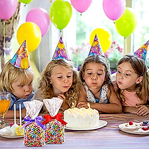 HESTYA 50 Counts 15 x 25 cm Clear Flat Cello Cellophane Treat Bags Cellophane Block Bottom Storage Bags Sweet/Party/Gift/Home Bags with Colorful Bag Ties (Grosgrain Ribbon)