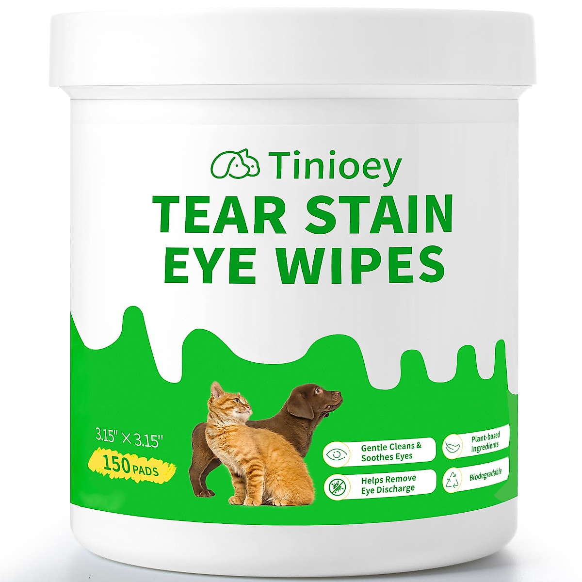 Tinioey Dog Eye Wipes for Dogs & Cats - 150pcs | Larger & Thicker Gentle Tear Stain Remover Wipes for Discharge, Mucus Secretions and Crust | Presoaked & Textured Dog Wipes for Eyes, Face and Wrinkle