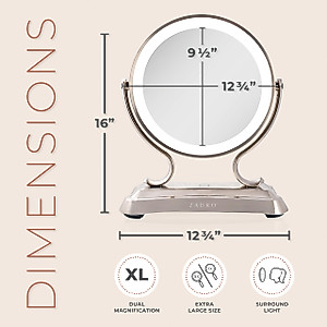 Zadro 12" Glamour LED Makeup Mirror with Lights and Magnification 5X/1X Touch Control Mirror with Lights for Makeup Desk (Satin Nickel)