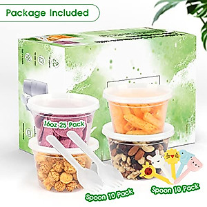 ZIZOTI [50 Pack,16oz] Combo Food Storage Containers with Lids, Airtight Deli Food Containers w 10 Spoons, BPA-Free Leakproof Takeout Meal Prep Dishwasher, Microwave, Freezer Safe