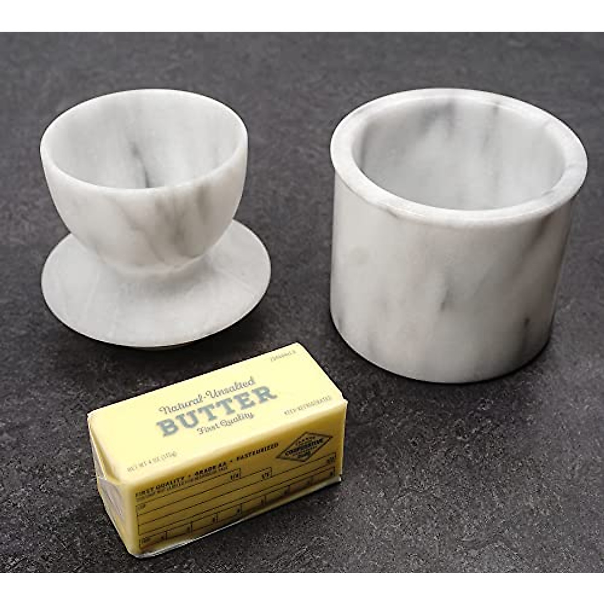 RSVP International White Marble French Butter Pot, Holds One Stick or 1/2 Cup | Made From Natural White Marble | Keep Butter Fresh & Spreadable at Room Temperature in Crock Dish