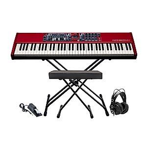 Nord Electro 6D 73 73-Note Semi-Weighted Waterfall Keybed Bundle with Adjustable Keyboard Stand, Adjustable Double X Bench, Sustain Pedal, and Closed-Back Headphones (5 Items)