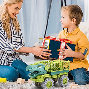 skirtoy Dinosaur Toys for Kids, Dinosaur Transport Truck with Activity Playmat, 2 Friction Powered Vehicles, 4 Colorful Dinosaur Figures, Small Dino Carrier Cars Birthday Gift for Children Age 3-5-7