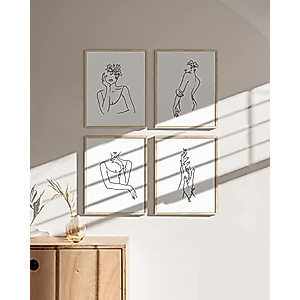 HAUS AND HUES Minimalist Line Art - Set of 4 Minimalist Print Wall Decor, Minimalist Wall Art Big Female Poster, Line Drawing Wall Art Women Body, Aesthetic Drawings, Sketch Poster (8"x10", UNFRAMED)