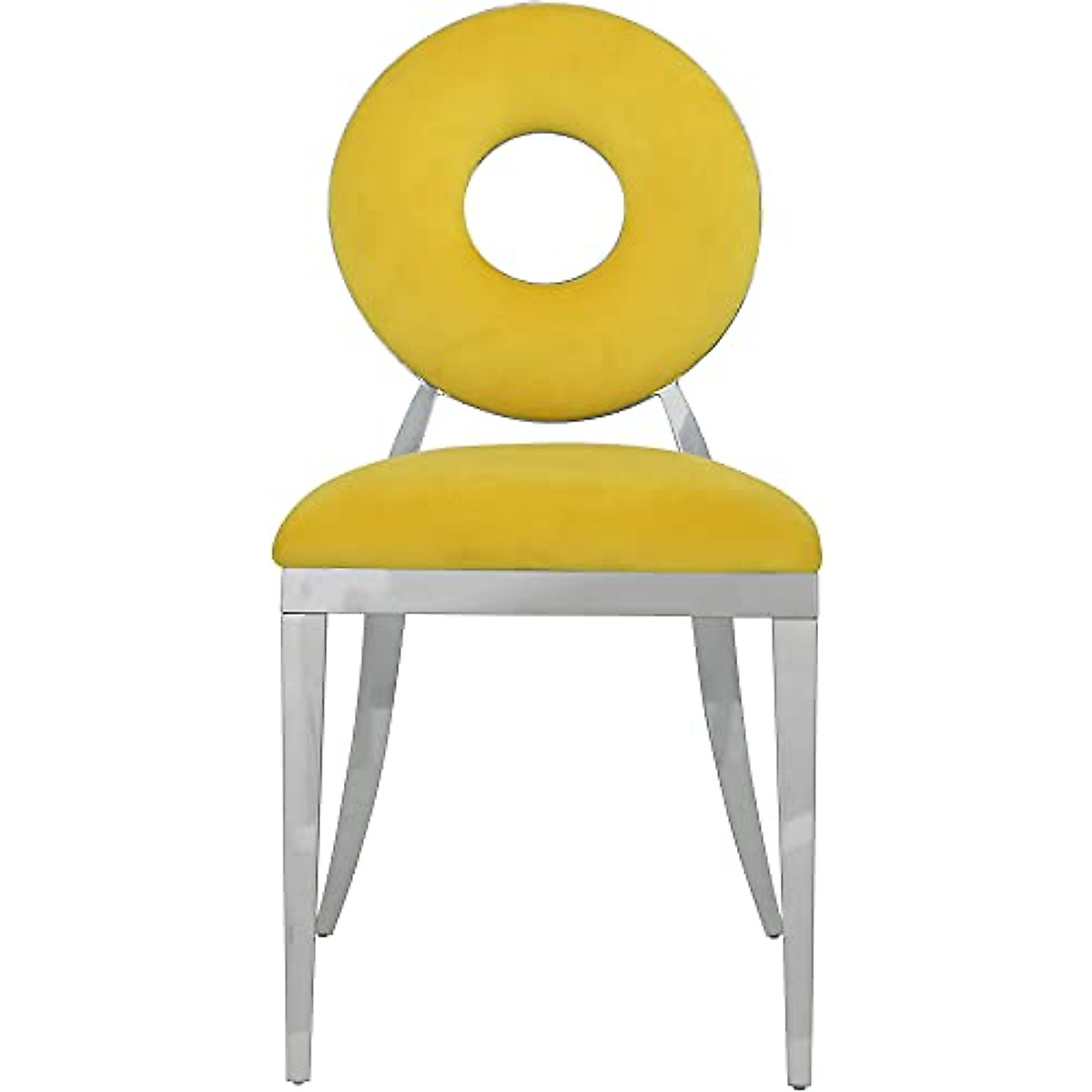 Meridian Furniture Carousel Collection Velvet Upholstered Dining Chair in Chrome Stainless Steel Finish, 18" W x 23.5" D x 35" H, Yellow