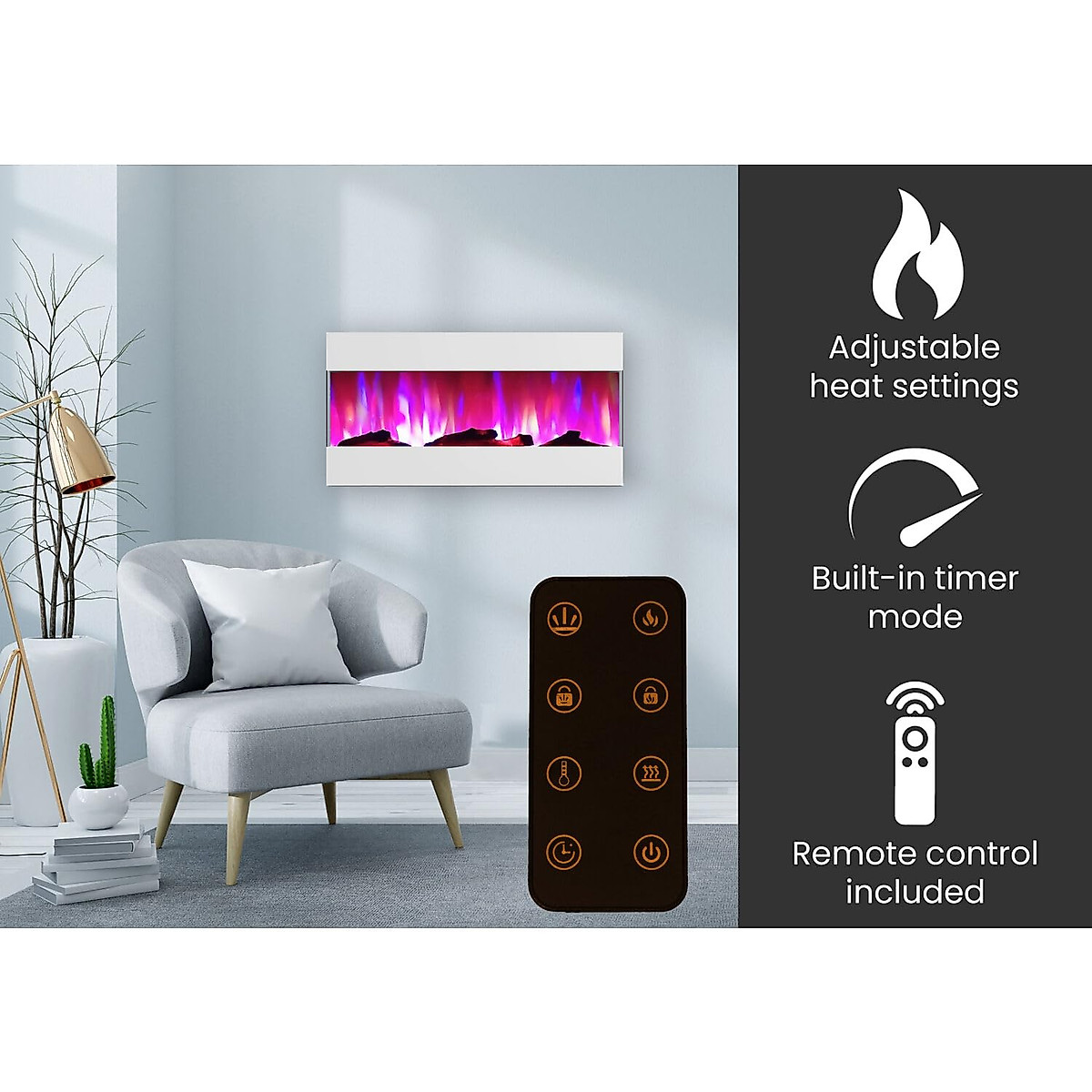 Hanover Fireside 42 In. Recessed/Wall-Mounted Electric Fireplace with Logs and LED Color-Changing Display, White