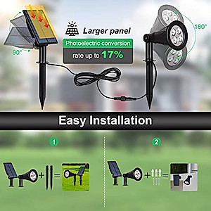 Solar Powered LED Spot Light, T-SUNUS 2 in 1 Installation Separated Panel and Light, IP65 Waterproof Outdoor Landscape Security Lighting for Patio,Yard,Garden,Driveway,Stair (2Pack White-6000K)