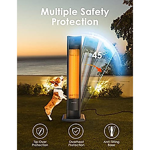Oraimo Patio Heater, Outdoor Heater with Remote, 1500/750W ETL, IP55- Certificatied Quiet Electric Infrared Heater with Triple Protection portable for Bedroom, Living Room, Balcony and Garage Use