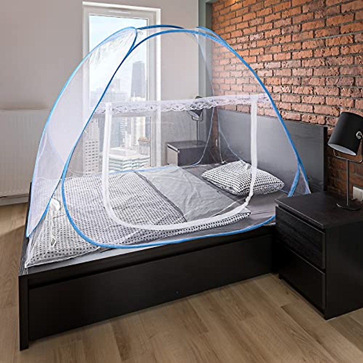 Tatuo Mosquito Net for Bed Portable Folding Net Bed with Bottom Pop up Mosquito Net Tent for Indoor and Outdoor Use Mosquito Netting for Adults Trip Camping Travel Home(74.8 x 39.3 x 43.3 Inch)