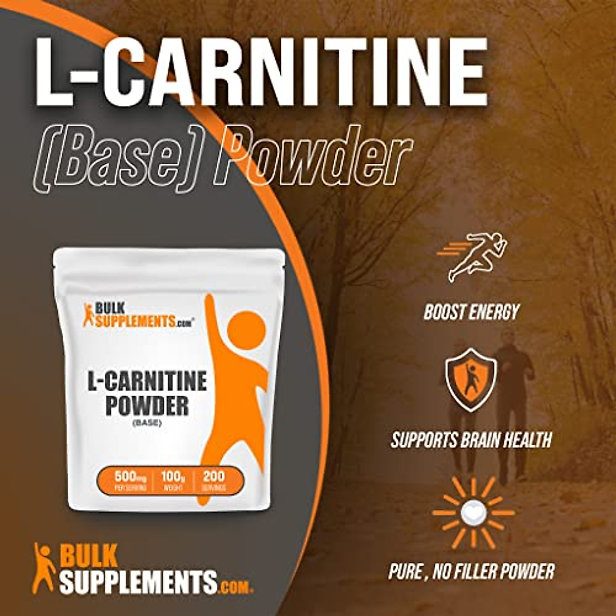 BulkSupplements.com L-Carnitine Powder (Base) - Amino Acids Supplement for Muscle Recovery & Endurance - Gluten Free - 1000mg (1g) per Serving, 100 Servings (100 Grams - 3.5 oz)