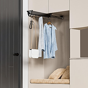 Dawselod 22in Wall Organizer for Brooms and Mops Pull Out Broom Holder with 20 Hooks Multifunctional Slide Broom And Mop Storage, Hanging Garage Storage Rack(Size : 56