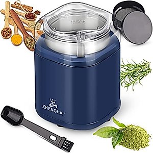 ZHENGHAI Electric Herb Grinder 200w Spice Grinder Compact Size, Easy On/Off, Fast Grinding for Flower Buds Dry Spices Herbs, with Pollen Catcher and Cleaning Brush (Blue)
