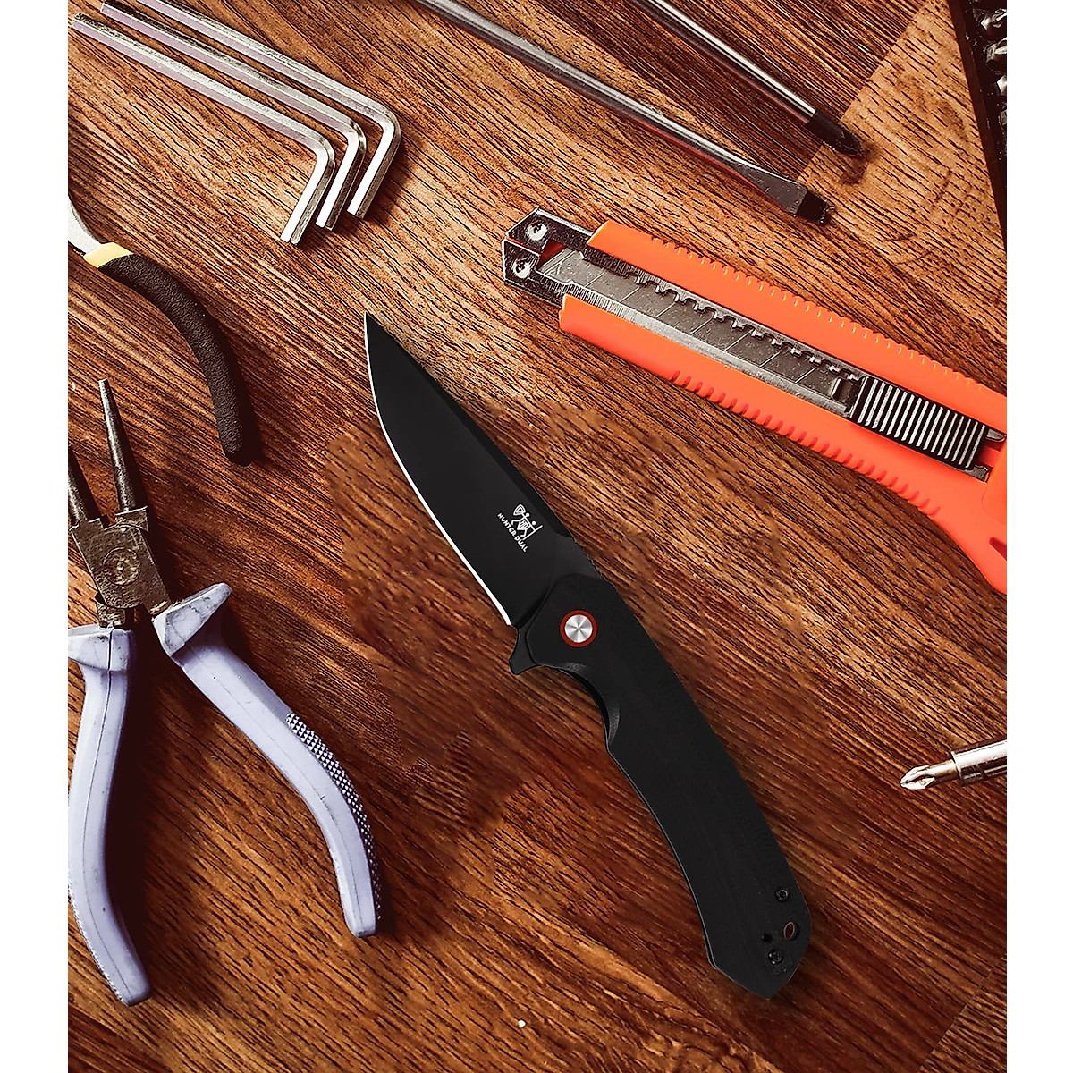 HUNTER.DUAL Pocket Knife, Folding EDC Knife with Clip for Men, Small Camping Knife for Outdoor, 3.34'' D2 Steel Blade, G10 Handle