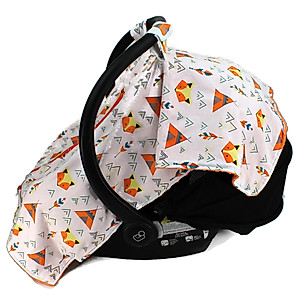 Dear Baby Gear Car Seat Canopy, Fox And Teepees, Orange Minky