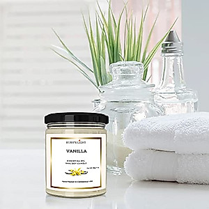 Vanilla Essential Oil Candle | Aromatherapy for The Home | 9 Oz Glass Jar | All-Natural Soy Candles | Cotton Wick | High Scent | 40 Hours Burn Time | Gift for Women & Men (Vanilla)
