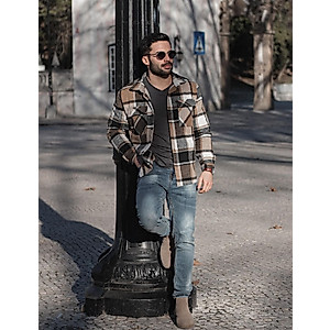 ZAFUL Men's Long Sleeve Flannel Plaid Shirt Jacket Casual Button Down Shacket Jackets (Coffee S)