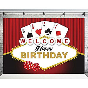 Poker Dice Welcome Happy Birthday Banner Backdrop Background Gamble Casino Theme Decor for Las Vegas Good Luck Party De Casino Night Carnival Adults Birthday Party Favors Supplies Decorations