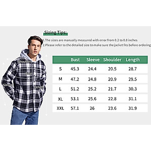 Derbars Men's Cotton Plaid Shirts Jacket Fleece Lined Flannel Shirts Sherpa Button Down Jackets with Hood for Men Black X-Large