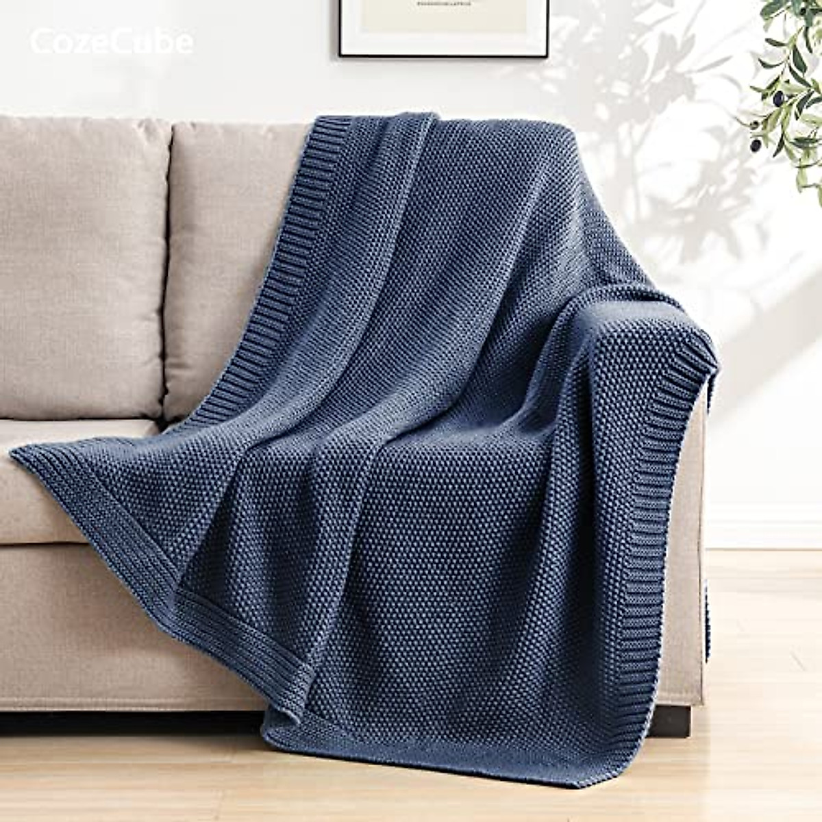 CozeCube Blue Throw Blanket for Couch, Soft Cozy Cable Knit Throw Blanket for Bed Sofa Living Room, Lightweight Warm Decorative Farmhouse Christmas Throw Blanket, 50"x60", Dusty Blue