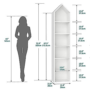 YITAHOME 73" Tall Narrow Bookshelf, Modern Open 5 Tier Bookcase, Wooden Shelf Stand for Small Spaces, Display Shelving Storage Rack for Bedroom, Living Room, Home Office, White