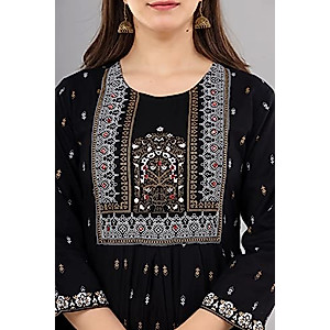 Women's Rayon Printed Nayra Cut Kurti (as1, alpha, 3x_l, regular, regular, Black)