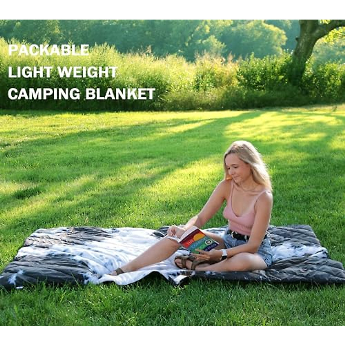 Bedvcaty Camping Blanket, Puffy Waterproof Travel Blanket, Warm Cozy Picnic Blanket, for Outdoors, Travel, and Mountain.(Cow, 78" x 56")