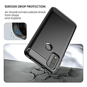 Dretal Motorola Moto G Pure Case, Shock-Absorption Carbon Fiber Cover with Tempered Glass Protector (LS-Black)