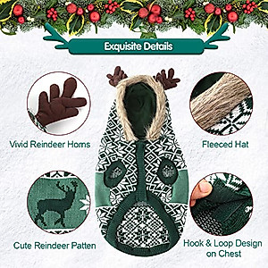 EMUST Dog Christmas Clothes, Cute Reindeer Hooded Christmas Dog Sweaters for Cat/Kitten/Puppy, Green, S