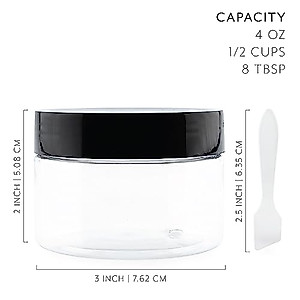 Cornucopia 4oz Clear Plastic Jars with Labels & Spatulas & Lids (12-Pack); Straight Sided PET BPA-Free Containers Great for Cosmetics, Kitchen & Gifts