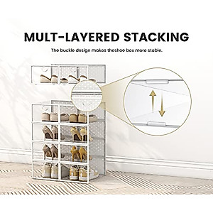 Pinkpum Shoe Storage Boxes, Shoe Organizer for Closet Clear, Shoe Boxes Clear Plastic Stackable, Folable Storage Bins with Lids,12 Pack