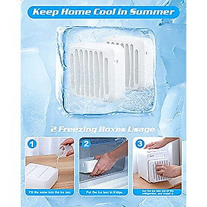 Portable air conditioner, 3in1 Rechargeable Evaporative Air Cooler with 2 Freezing Boxes,LED Light, Desktop Cooling Fan for Office, Bedroom, Outdoor,Kitchen