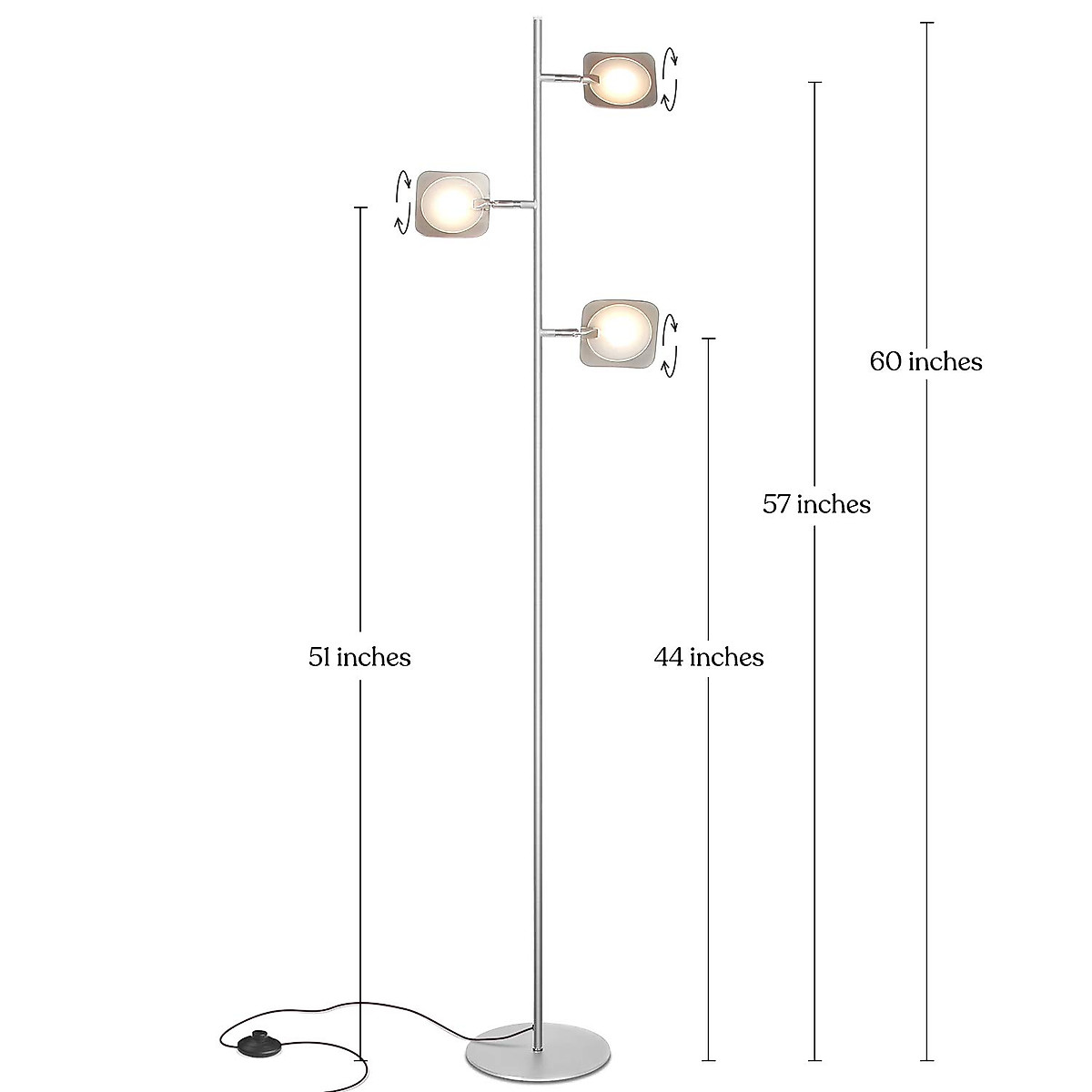 Brightech Tree Floor Lamp for Living Rooms & Offices, Dimmable Standing Lamp for Bedroom Reading, LED Spotlight Floor Lamp, Tall Lamp with Adjustable Panels for Minimal Space Use - Silver