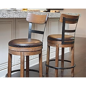 Signature Design by Ashley Pinnadel 24.25" Modern Farmhouse Swivel Counter Height Barstool, Light Brown